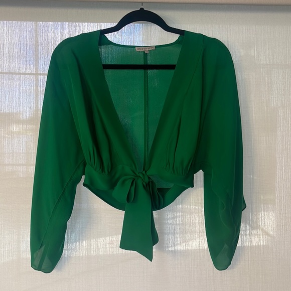 Tops | Jennifer Hope Green Silk Tie Top | Poshmark